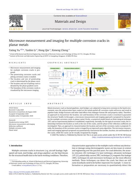 Pdf Microwave Measurement And Imaging For Multiple Corrosion Cracks In Planar Metals