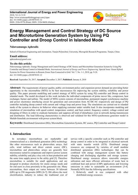 Pdf Energy Management And Control Strategy Of Dc Source And Microturbine Generation System By