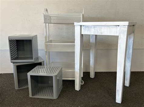 Metal Stackable Cubbies Rolling 3 Tier Cart And Small Table