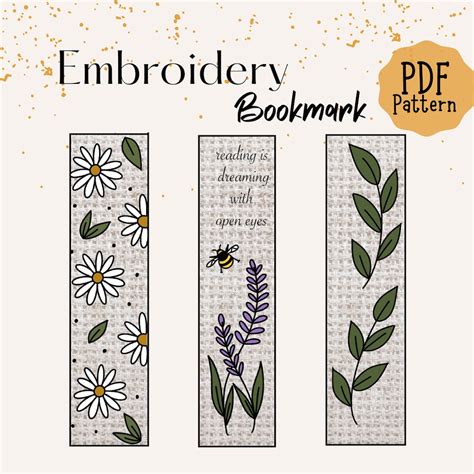 Embroidery Bookmark Pattern Pdf Bundle Of 3 Designs Etsy