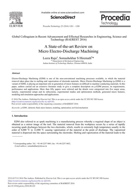 Pdf A State Of The Art Review On Micro Electro Discharge Machining