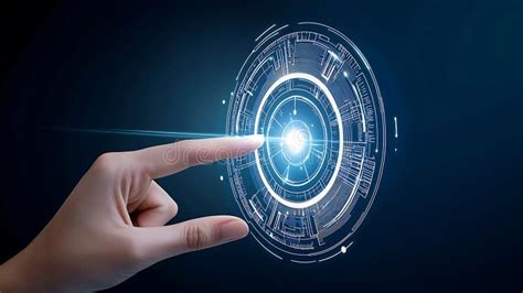 Futuristic Technology Interface With Human Hand Interacting Glowing Digital Circle And Data
