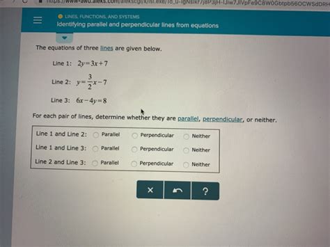 Solved O Lines Functions And Systems Identifying Parallel