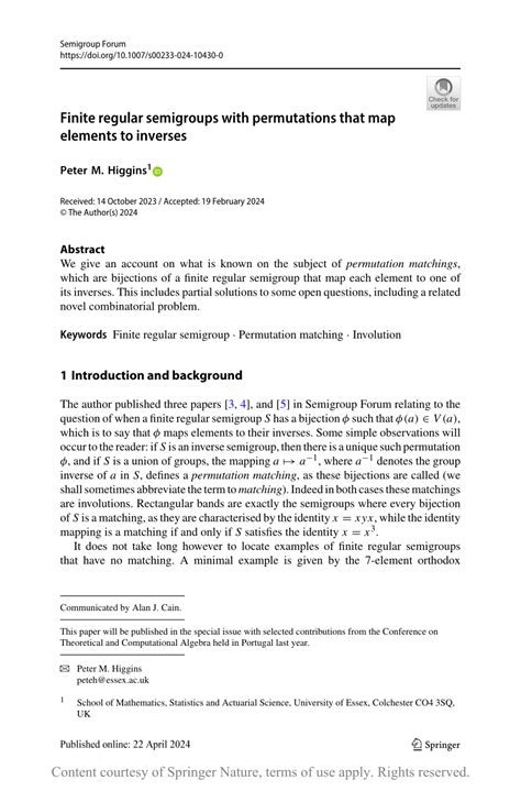 Pdf Finite Regular Semigroups With Permutations That Map Elements To Inverses