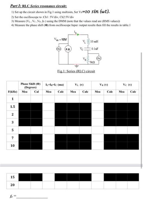 Solved Part I RLC Series Resonance Circuit Set Up The Chegg Com