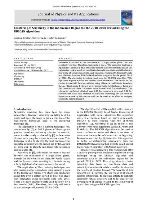 Pdf Clustering Of Seismicity In The Indonesian Region For The 2018 2020 Period Using The