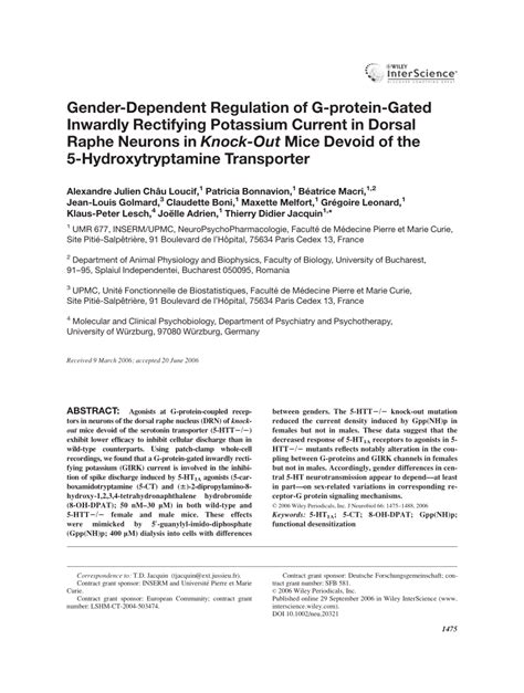 Pdf Gender Dependent Regulation Of G Protein Gated Inwardly