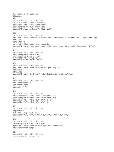 Worksheet Solution Pdf Computer Programming