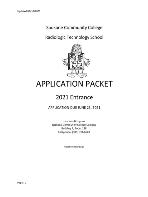 2021 Scc Radiologic Technology School Application Packet 2021 Scc