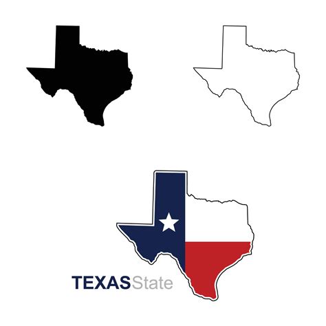 Set Of Texas Map Vector Solid Black Shilouette Black Outline Texas