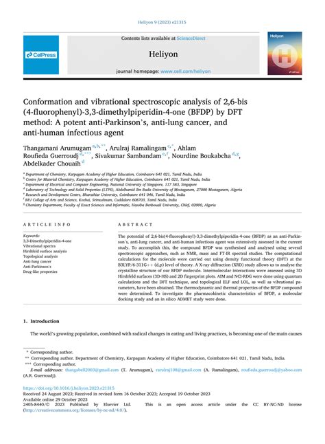 Pdf Conformation And Vibrational Spectroscopic Analysis Of 2 6 Bis 4 Fluorophenyl 3 3