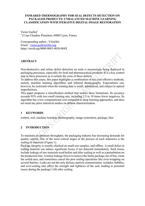 Pdf Infrared Thermography For Seal Defects Detection On Packaged Products Unbalanced Machine