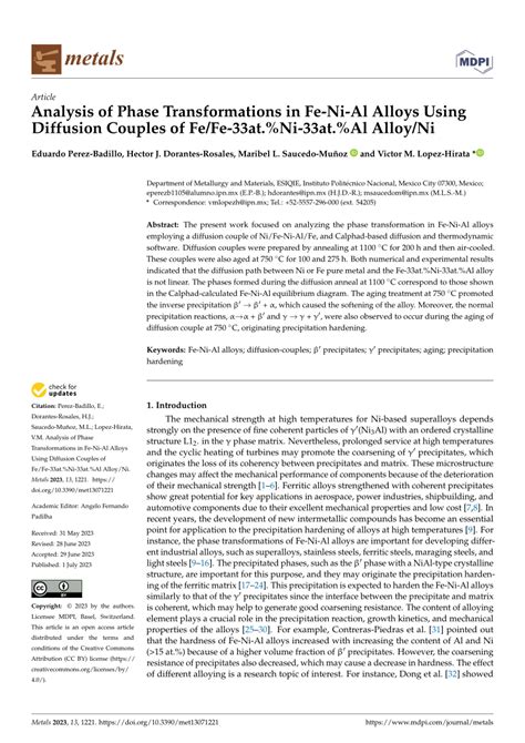 Pdf Analysis Of Phase Transformations In Fe Ni Al Alloys Using Diffusion Couples Of Fe Fe 33at