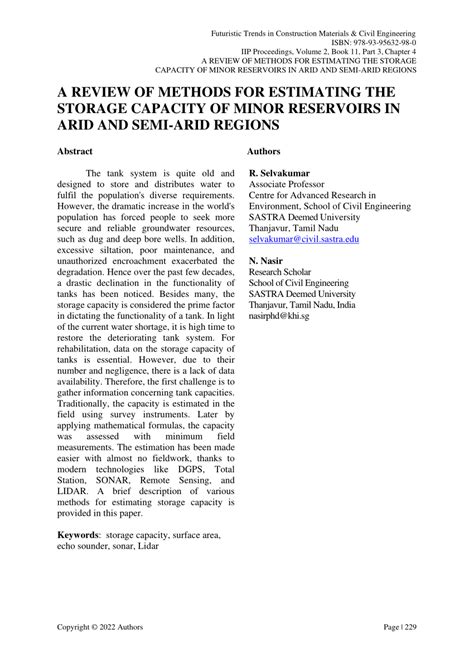 Pdf A Review Of Methods For Estimating The Storage Capacity Of Minor Reservoirs In Arid And