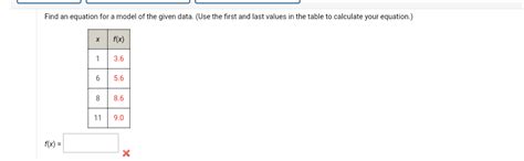 solved find an equation for a model of the given data use