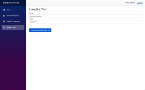 Hangfire From The User Interface Birthday Reminders