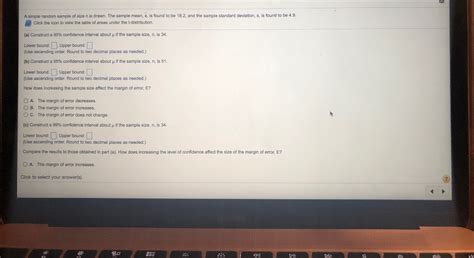 Solved A Simple Random Sample Of Size N Is Drawn The Sample Chegg