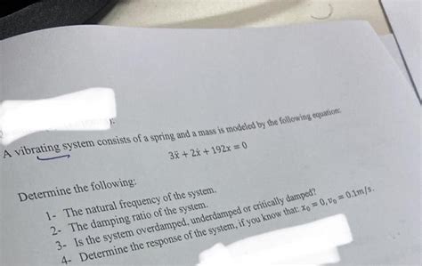 Solved A Vibrating System Consists Of A Spring And A Mass Is