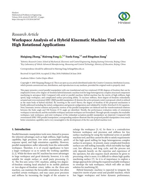 Pdf Workspace Analysis Of A Hybrid Kinematic Machine Tool With High Rotational Applications