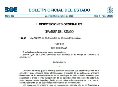 El Boe Publica La Ley De Memoria Democrática España Exterior