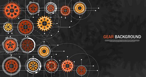 기술 스타일의 네트워크 Ep3와 검은 배경에 엔지니어링 기어 오렌지 개념에 대한 스톡 벡터 아트 및 기타 이미지 개념 계획 과학 Istock