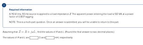 solved required information a 110 v rms 60 hz source is