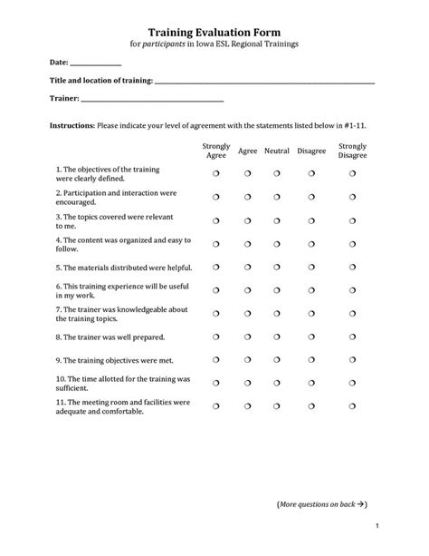 Training Evaluation Form Training Evaluation Form Sample Evalution