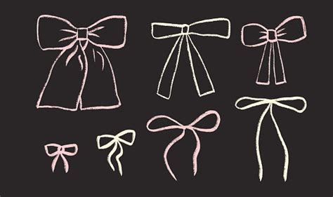 크레용 리본과 리본 세트 검은 배경에 분필 휴일 장식 팩 벡터 컬렉션 그림입니다 개체 그룹에 대한 스톡 벡터 아트 및 기타 이미지 개체 그룹 공단 공휴일 Istock