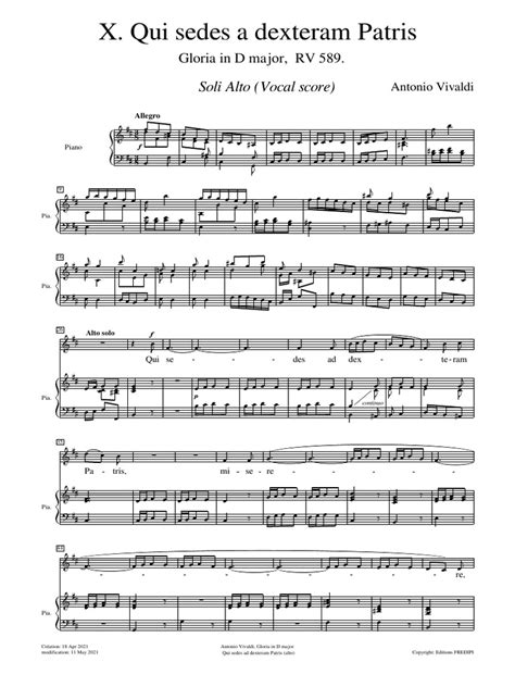 Gloria In D Major Rv 589 X Qui Sedes Ad Dexteram Patris Antonio