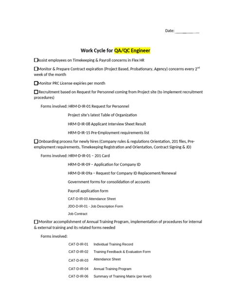 Work Cycle For Qaqc Engr Position Pdf Labor Relations Industrial
