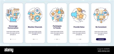 Social Engagement Best Practices Onboarding Mobile App Screen Stock