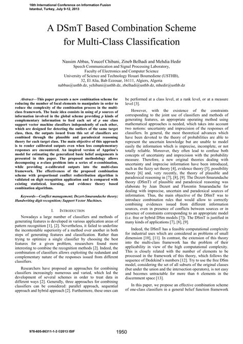 Pdf A Dsmt Based Combination Scheme For Multi Class Classification