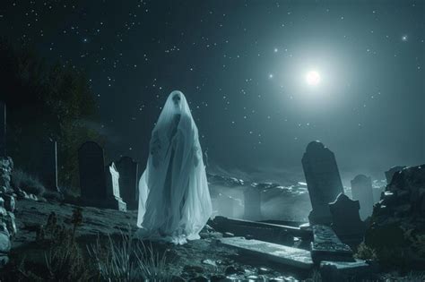 Premium Photo Ghostly Figure Floating In A Moonlit Graveyard Sur