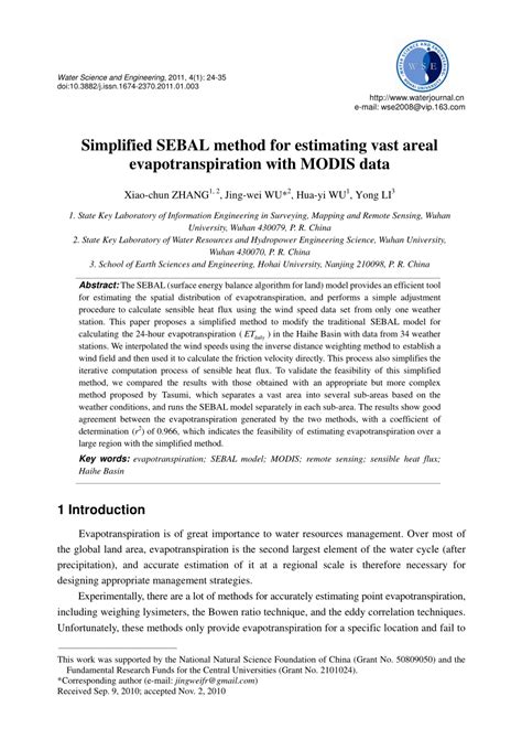 Pdf Simplified Sebal Method For Estimating Vast Areal Evapotranspiration With Modis Data