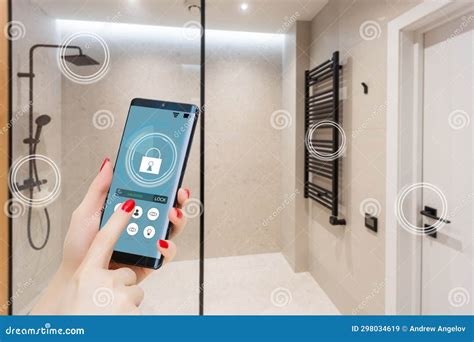 Smart House Home Automation Device With App Icons Woman Uses His