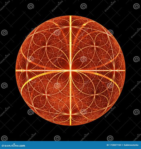Fiery Glowing Fibonacci Circles Ball Isolated On Black Stock Illustration Illustration Of