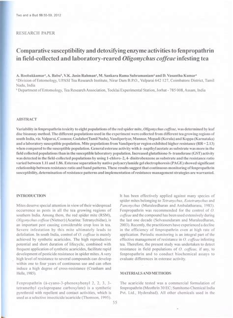 Pdf Comparative Susceptibility And Detoxifying Enzyme Activities To