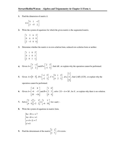 At 4e Chapter 11 Forms Pdf Determinant Matrix Mathematics