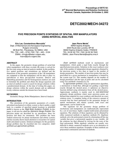 Pdf Five Precision Point Synthesis Of Spatial Rrr Manipulators Using Interval Analysis