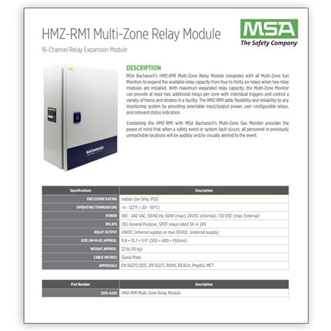 Hunter Liberty Corp Msa Bacharach Hmz Rm1 Multi Zone Relay Module Cut Sheet