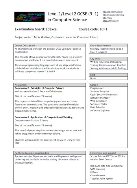 ocr gcse computer science topic checklist teaching 40 off