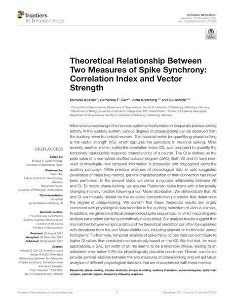 Pdf Theoretical Relationship Between Two Measures Of Spike Synchrony