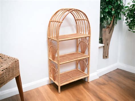 Wicker Shelf Storage Bookshelf Rattan Boho Rack Plant Etsy