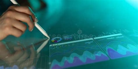 Data Analytics Dashboard With Digital Graphs In Modern Office Stock