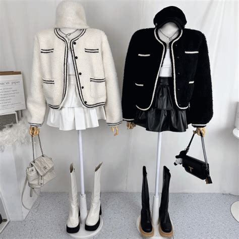 [스웨이드안감 러블리 여성스러운] 배색 스티치 라인 양털 스웨이드 안감 퍼 자켓 3color 에이블리