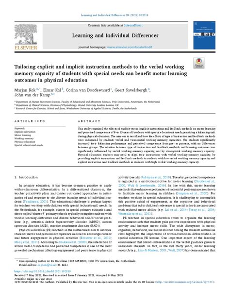 Tailoring Explicit And Implicit Instruction Methods To The Verbal