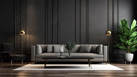 우아한 어두운 목재 테이블과 세련된 회색 소파를 갖춘 현대적인 거실의 놀라운 3d 렌더링 우아한 어두운 목재 테이블과 세련된