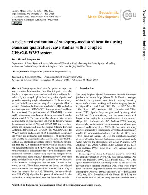 Pdf Accelerated Estimation Of Sea Spray Mediated Heat Flux Using Gaussian Quadrature Case