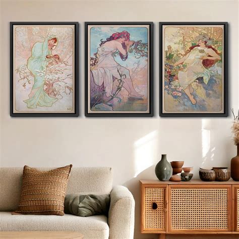 Set Of 3 Alphonse Mucha Posters Vintage Art Deco Prints Mucha Poster Print Antique Style