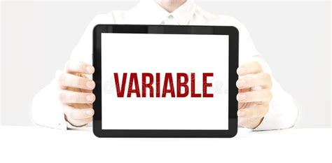 Variable De Texto En La Pantalla Del Tablet En Manos Del Empresario En